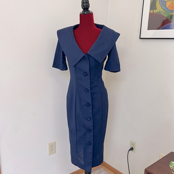 Vintage | Dresses | David Mitchell Vintage Button Up Navy Dress | Poshmark